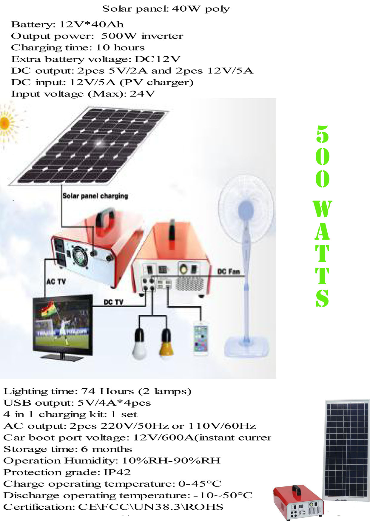500 W panel with battery 40Ah – So Green Air Con LTD
